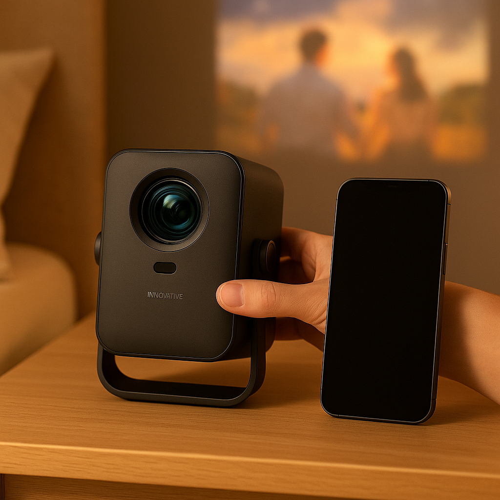 INNOVATIVE SkyFlip Home Cinema Projector with AI Auto Focus and 360” A ...