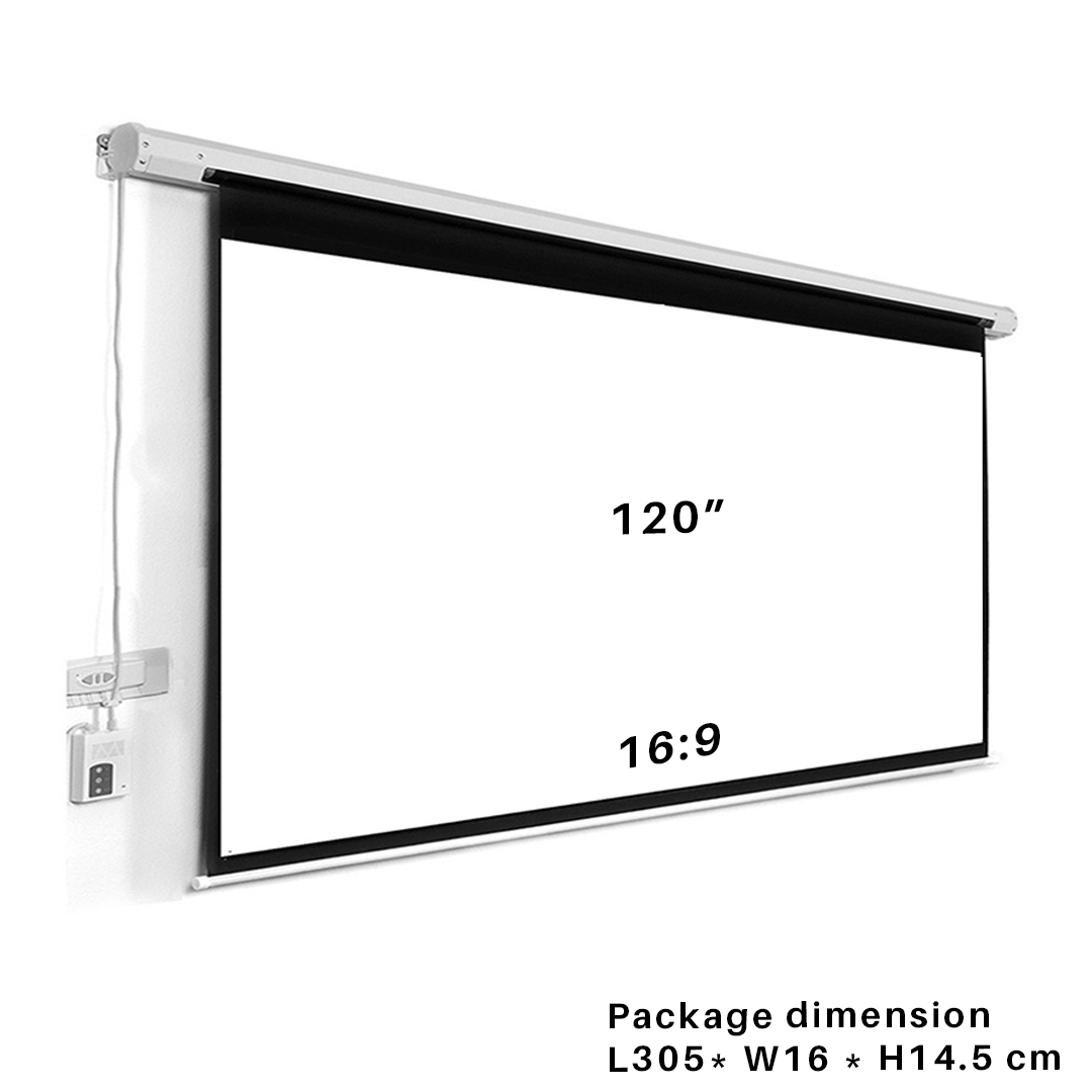 Motorized Electric White Projector Screen • 84" / 100" / 120"